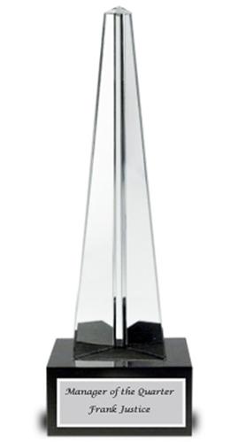 Triangular Clear Glass Obelisk Award on Square Black Marble Base – Gino ...