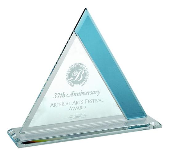 Clear & Blue Glass Triangle Award – Gino's Awards, Inc.